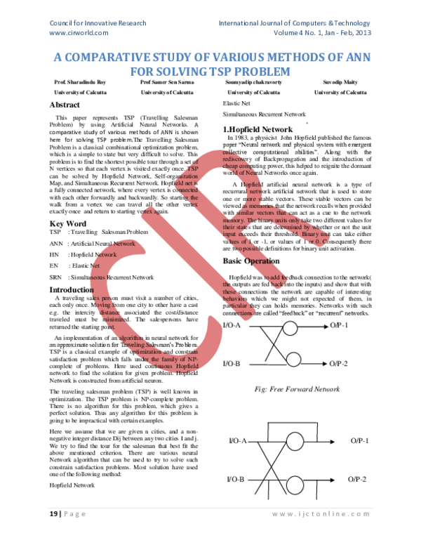 (PDF) A COMPARATIVE STUDY OF VARIOUS METHODS OF ANN FOR SOLVING TSP PROBLEM