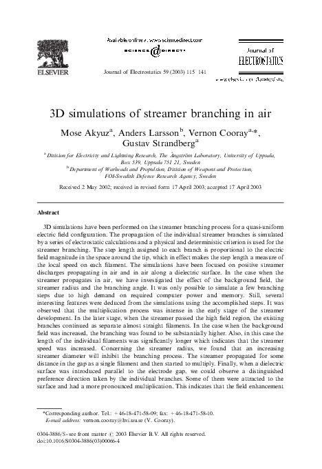 (PDF) 3D simulations of streamer branching in air