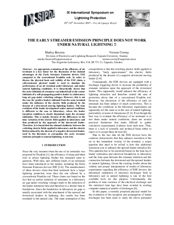 (PDF) The early streamer emission principle does not work under natural ...