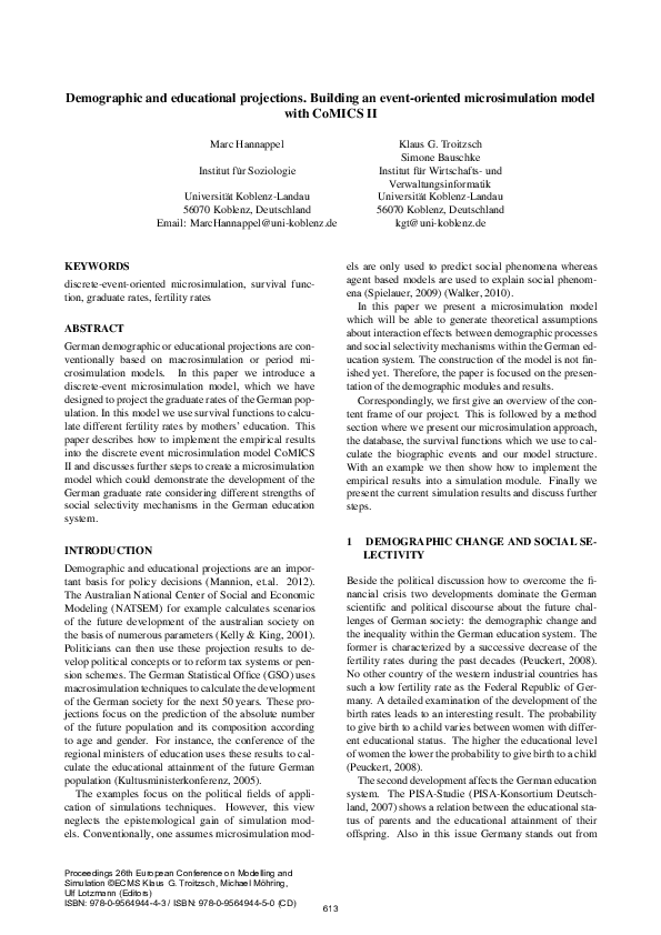 (PDF) Demographic And Educational Projections. Building An Event-Oriented Microsimulation Model ...