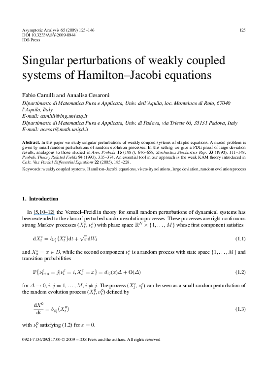 (PDF) Singular perturbations of weakly coupled systems of Hamilton–Jacobi equations