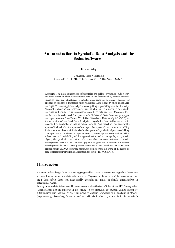 (PDF) An introduction to symbolic data analysis and the SODAS software | Edwin Diday - Academia.edu
