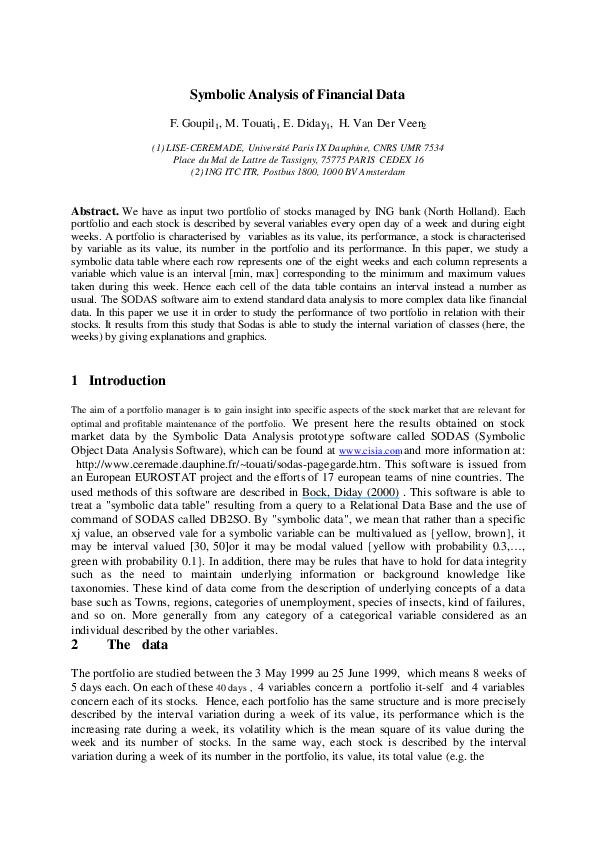 (PDF) Symbolic Analysis of Financial Data