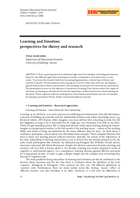 (PDF) Learning and Emotion: perspectives for theory and research