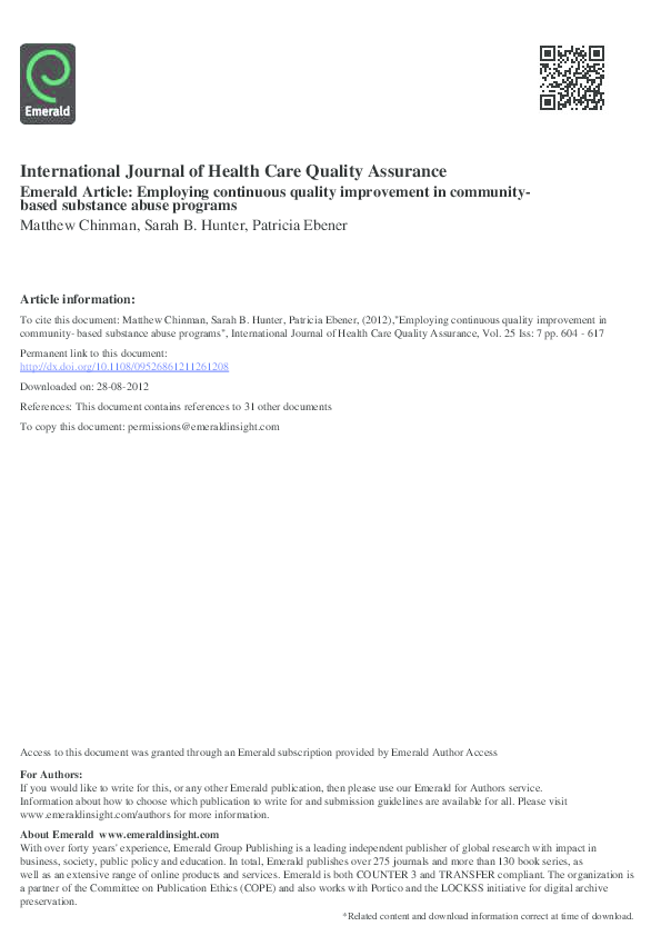 (PDF) Employing continuous quality improvement in community- based ...