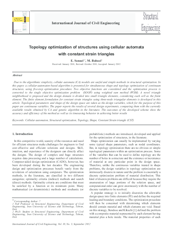 Pdf Topology Optimization Of Structures Using Cellular Automata With