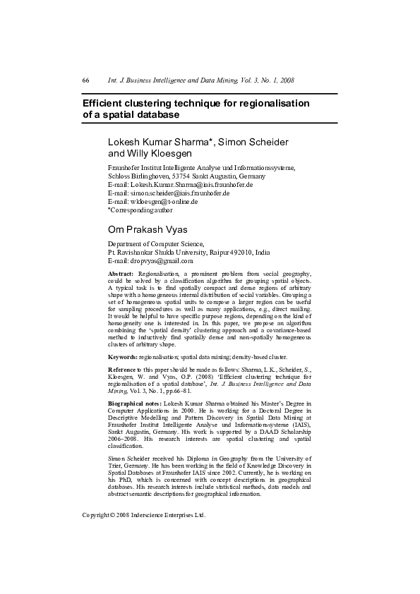 Pdf Efficient Clustering Technique For Regionalisation Of A Spatial