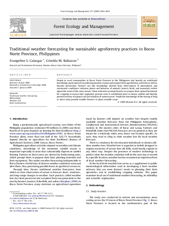 (PDF) Traditional weather forecasting for sustainable agroforestry ...