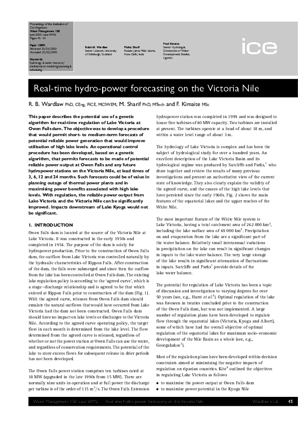 (PDF) Real-time hydro-power forecasting on the Victoria Nile