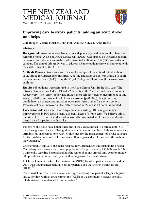 (PDF) Improving care to stroke patients: adding an acute stroke unit helps