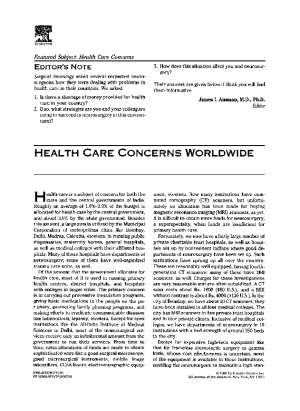 (PDF) Health care concerns worldwide
