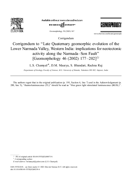 (PDF) Corrigendum to “Late Quaternary geomorphic evolution of the Lower ...