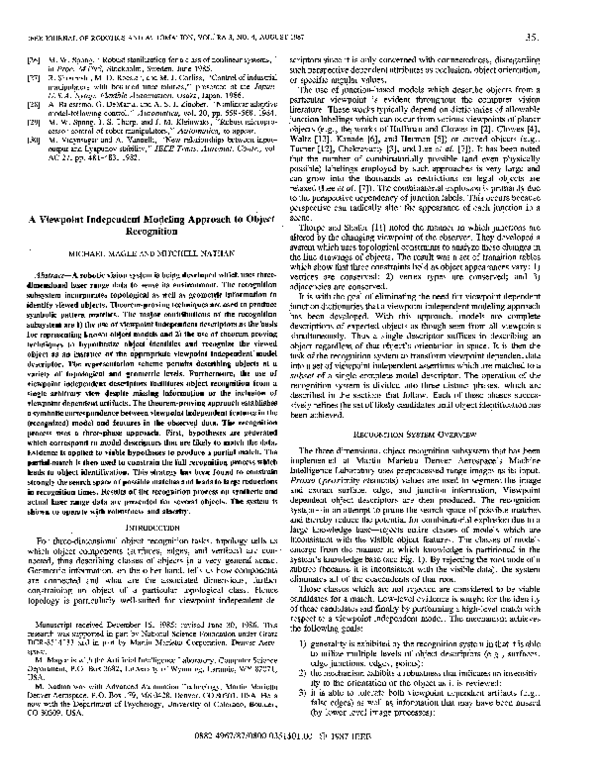 (PDF) A viewpoint independent modeling approach to object recognition
