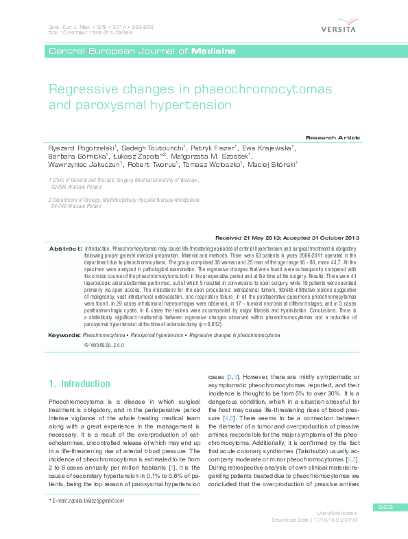 (PDF) Regressive changes in phaeochromocytomas and paroxysmal hypertension