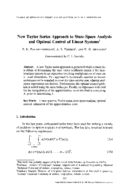 (PDF) New Taylor series approach to state-space analysis and optimal control of linear systems