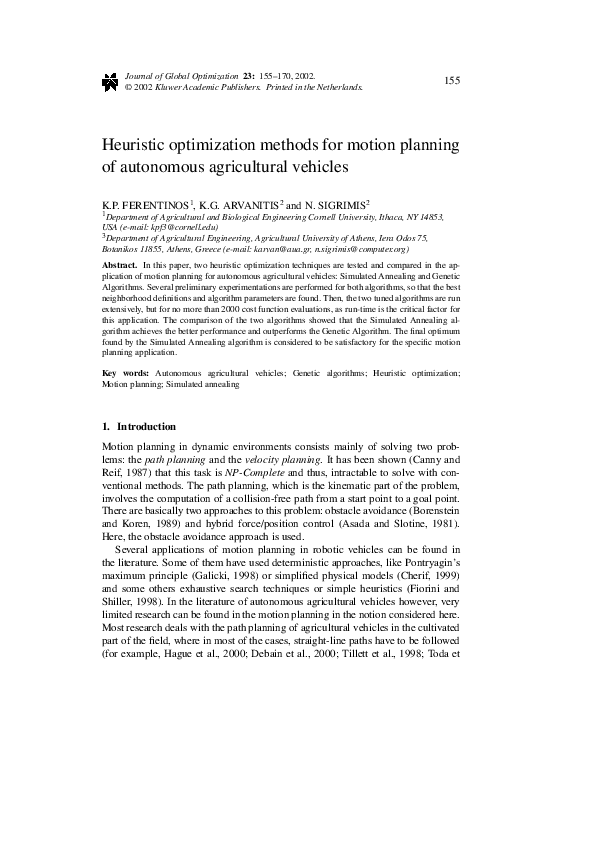 (PDF) Heuristic optimization methods for motion planning of autonomous ...