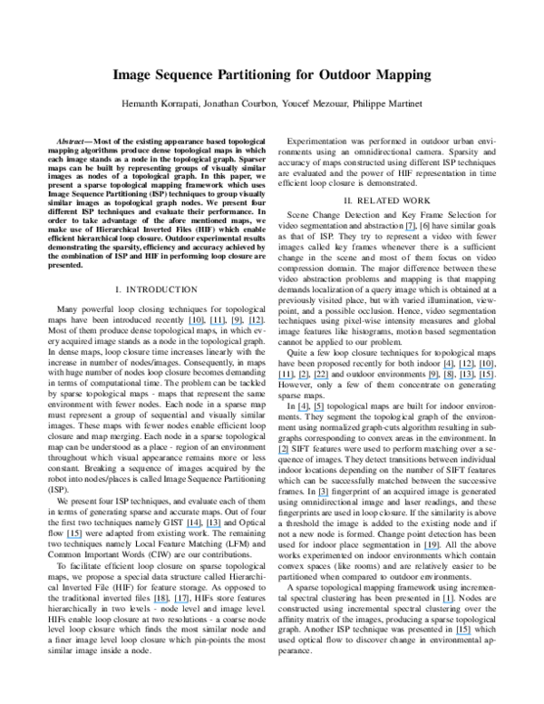 Pdf Image Sequence Partitioning For Outdoor Mapping