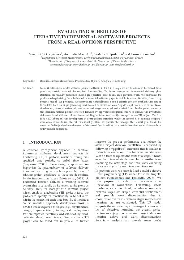 Pdf Evaluating Schedules Of Iterativeincremental Software Projects From A Real Options
