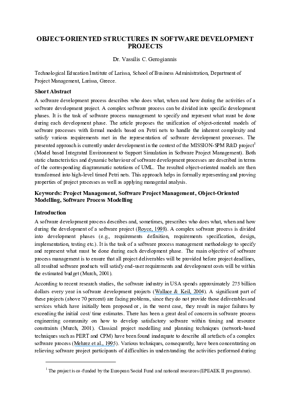 Pdf Object Oriented Structures In Software Development Projects