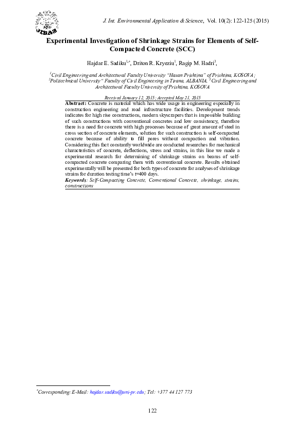 (PDF) Experimental Investigation of Shrinkage Strains for Elements of ...