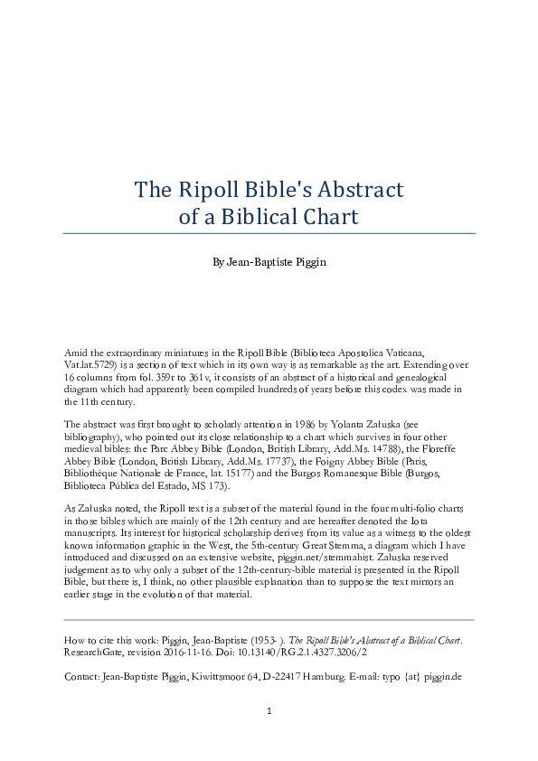 The Ripoll Bible's Abstract of a Biblical Chart