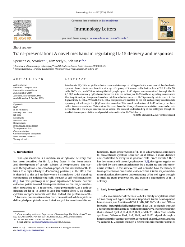 (PDF) Trans-presentation: A novel mechanism regulating IL-15 delivery ...