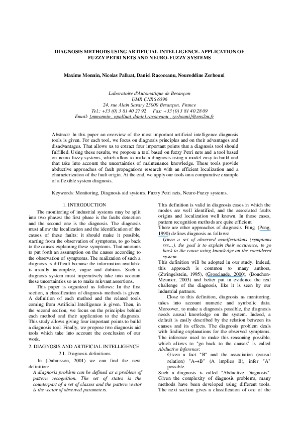 (PDF) Diagnosis methods using artificial intelligence. Application of fuzzy petri nets and neuro ...
