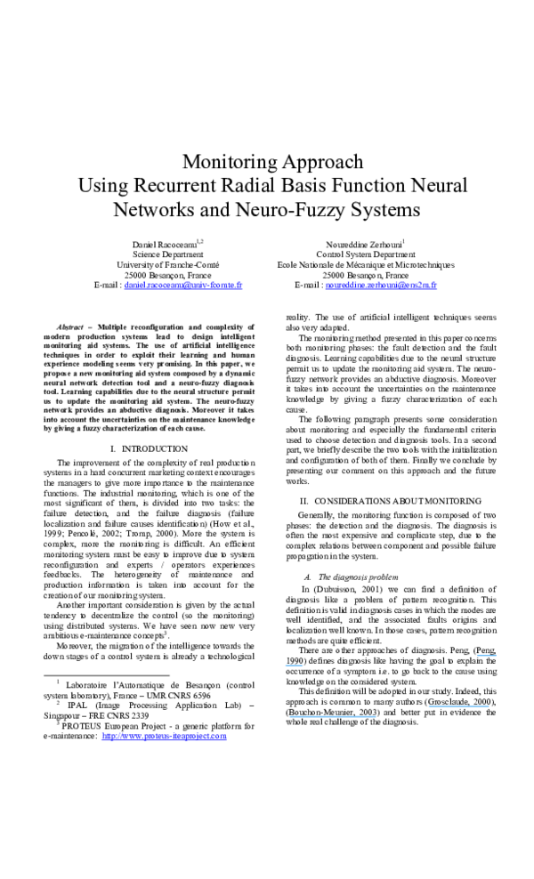(PDF) Monitoring Approach Using Recurrent Radial Basis Function Neural Networks and Neuro-Fuzzy ...