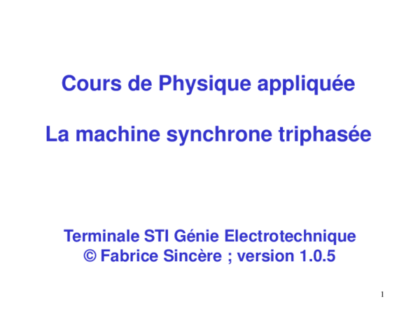 (PDF) Cours de Physique appliquée La machine synchrone triphasée
