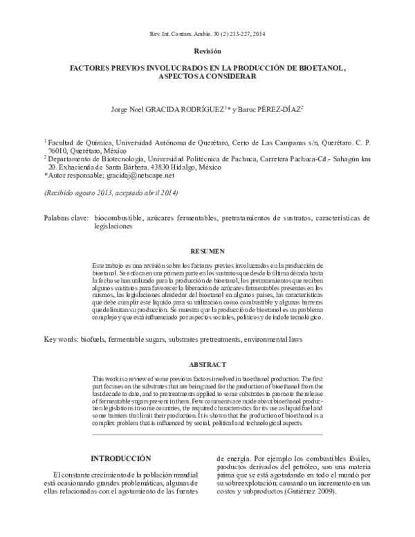 (PDF) FACTORES PREVIOS INVOLUCRADOS EN LA PRODUCCIÓN DE BIOETANOL ...