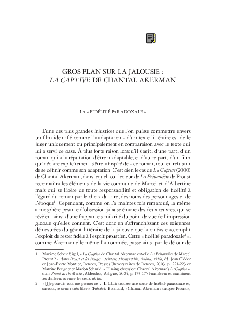 (PDF) GROS PLAN SUR LA JALOUSIE : LA CAPTIVE DE CHANTAL AKERMAN