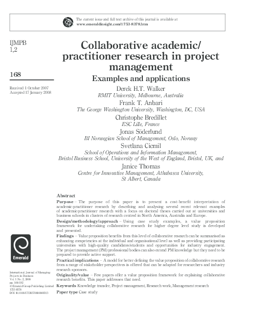 (PDF) Collaborative academic/practitioner research in project ...