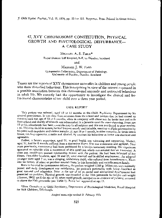 (PDF) 47, Xyy Chromosome Constitution, Physical Growth and ...