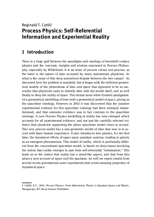 (PDF) Process Physics: Self-Referential Information And Experiential ...