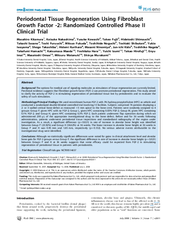 (PDF) Periodontal Tissue Regeneration Using Fibroblast Growth Factor -2 ...