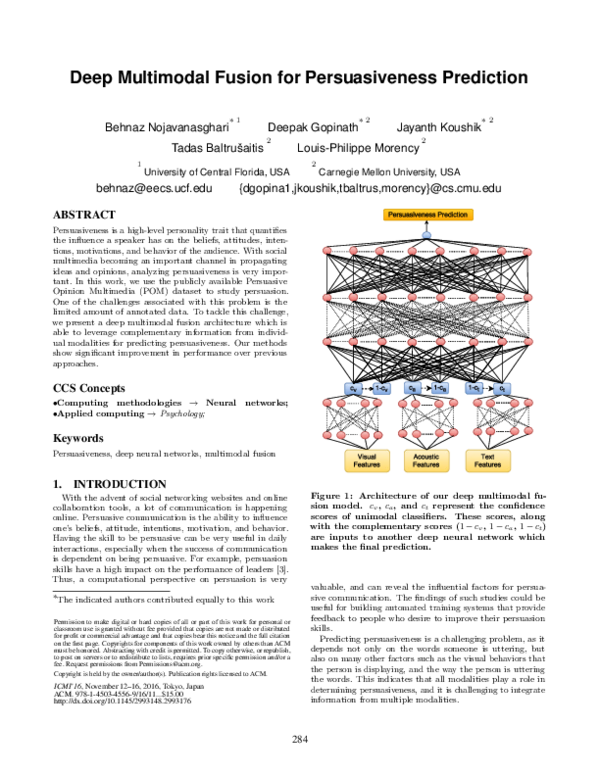 (PDF) Deep Multimodal Fusion for Persuasiveness Prediction (PDF) Deep Multimodal Fusion for Persuasiveness Prediction