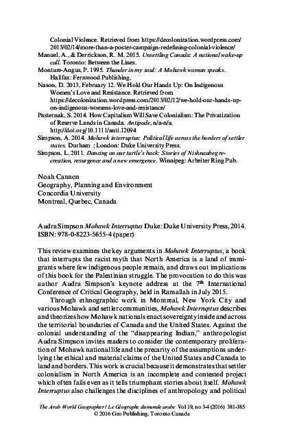 (PDF) Review of Audra Simpson's Mohawk Interruptus with notes on author ...