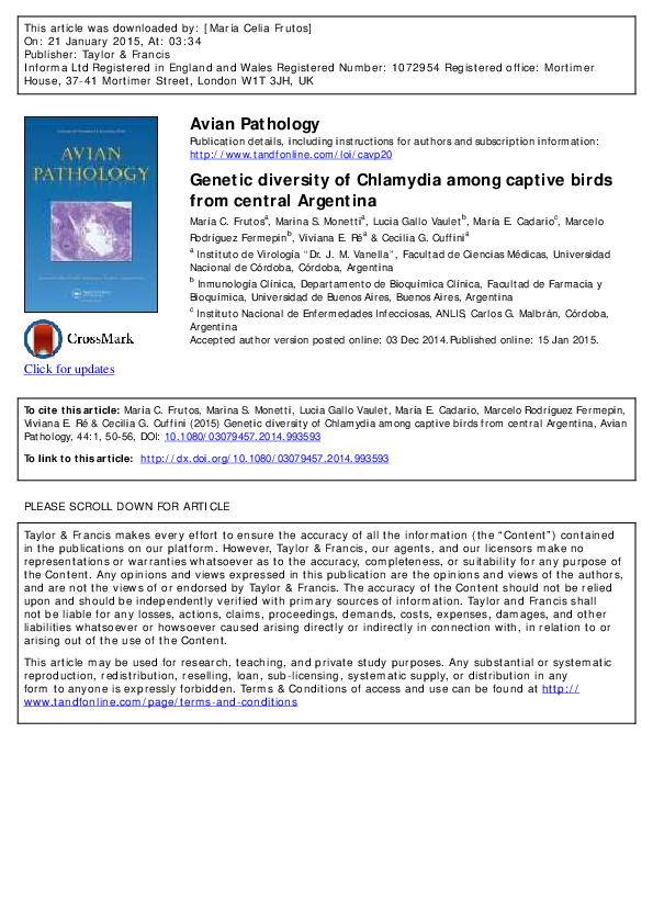 (PDF) Genetic diversity of Chlamydia among captive birds from central ...