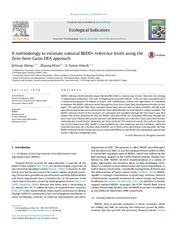 (PDF) A methodology to estimate national REDD+ reference levels using the Zero-Sum-Gains DEA ...