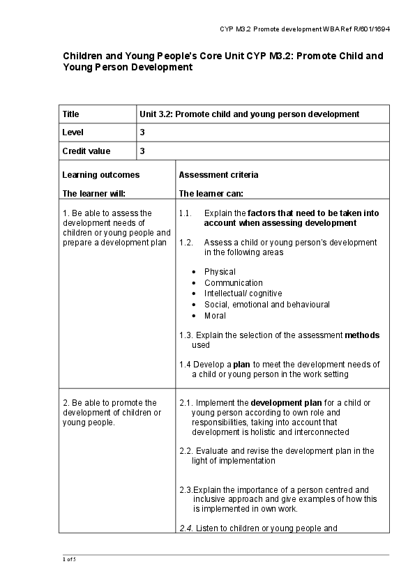 (DOC) Children and Young People's Core Unit CYP M3.2: Promote Child and ...