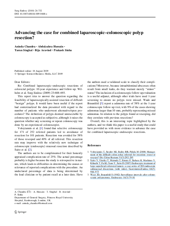 (PDF) Advancing the case for combined laparoscopic–colonoscopic polyp ...