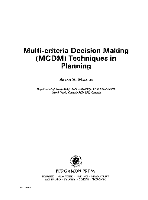 (PDF) Multi-criteria decision making (MCDM) techniques in planning