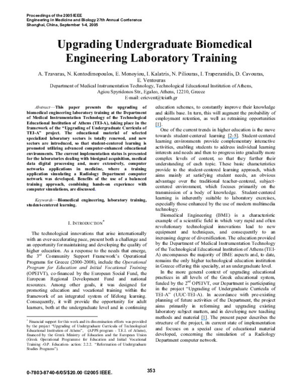 (PDF) Upgrading Undergraduate Biomedical Engineering Laboratory Training