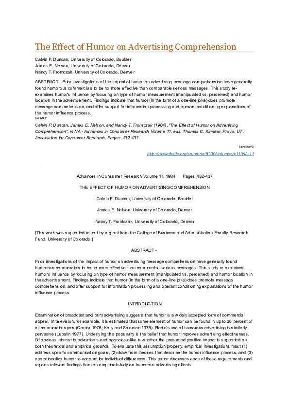 (DOC) The Effect of Humor on Advertising Comprehension THE EFFECT OF ...