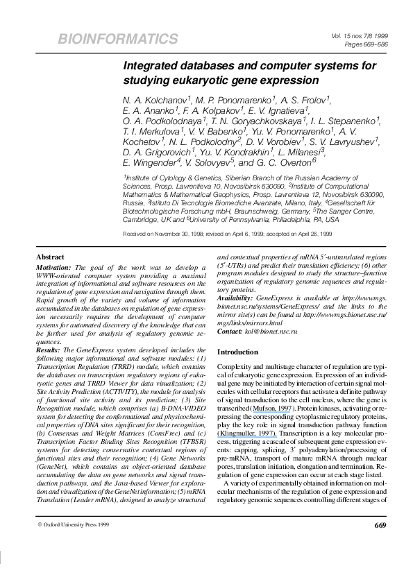 (PDF) Integrated databases and computer systems for studying eukaryotic ...