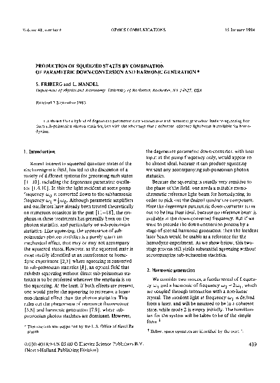(PDF) Production of squeezed states by combination of parametric down ...
