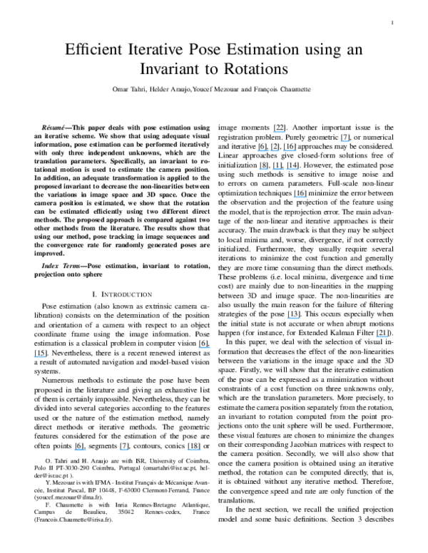 Pdf Efficient Iterative Pose Estimation Using An Invariant To