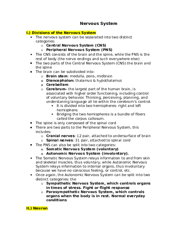 (DOC) Nervous System