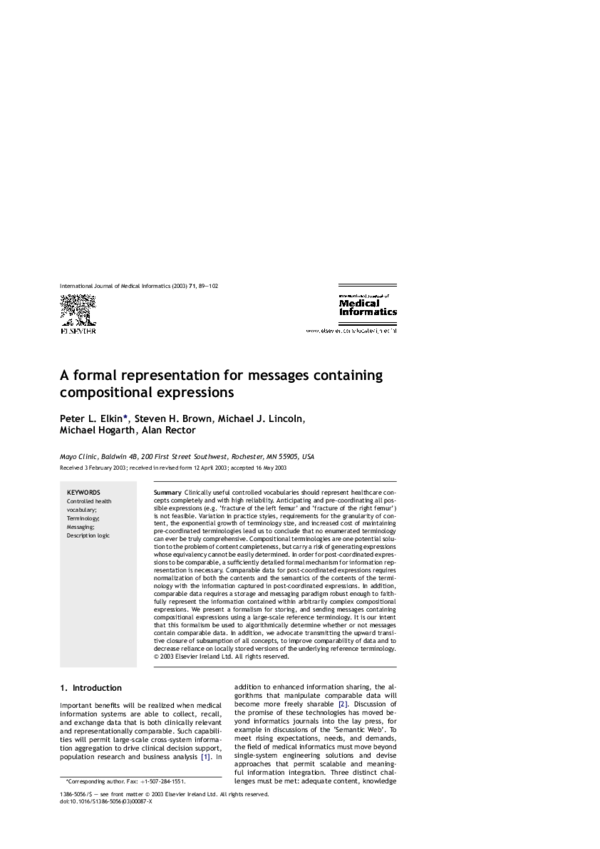 (PDF) A formal representation for messages containing compositional expressions | Stephen Brown ...