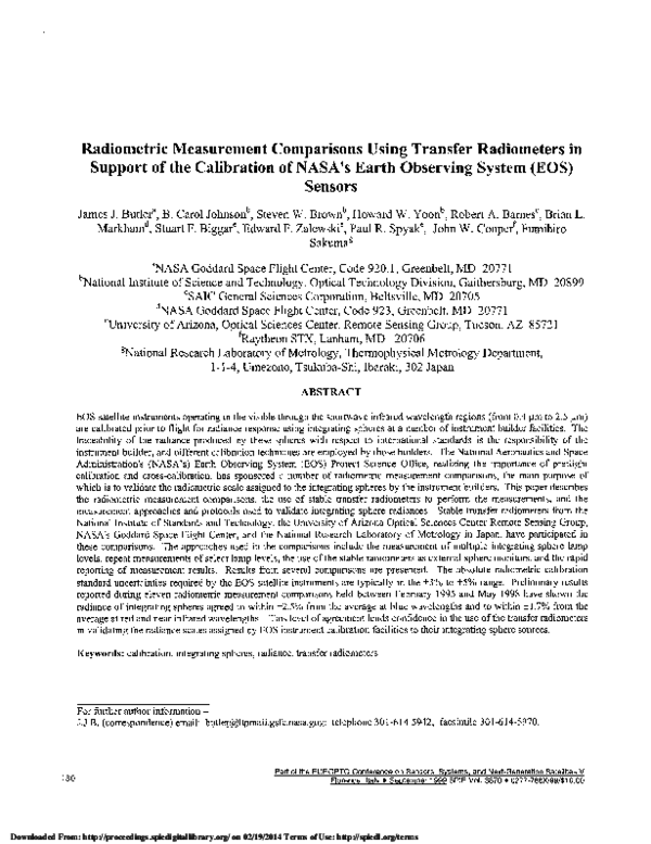 (PDF) Radiometric measurement comparisons using transfer radiometers in support of the ...